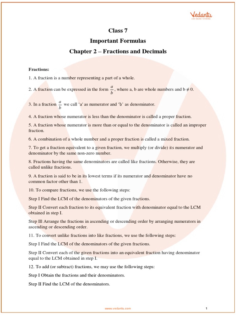 Class 7 Maths Formula Chapter 2 | PDF | Division (Mathematics) | Numbers