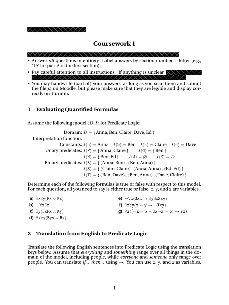 Courseworkquestions | PDF | First Order Logic | Mathematical Logic