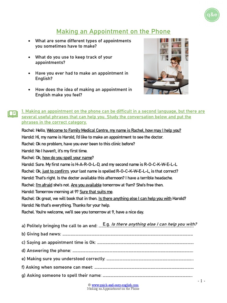 Making An Appointment On The Phone SV A2 | PDF
