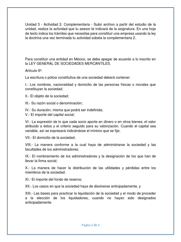 Act. Complementaria 2 U3 PDF | PDF | Sociedad de responsabilidad limitada