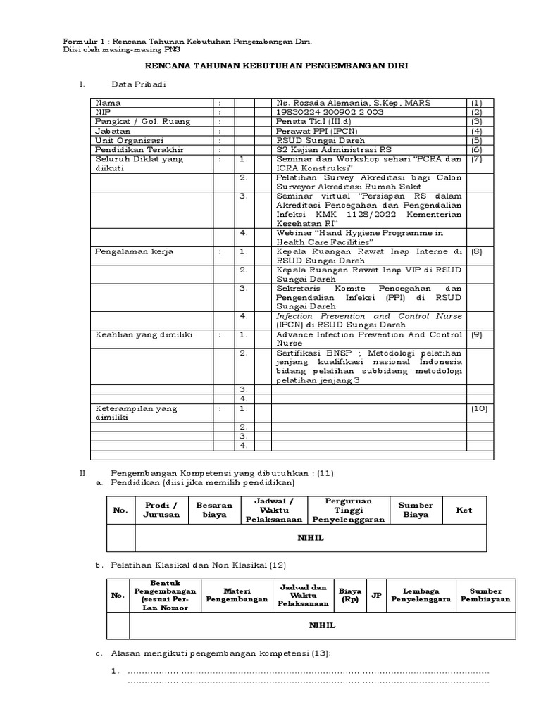 FORMULIR 1 Pengembangan Diri | PDF