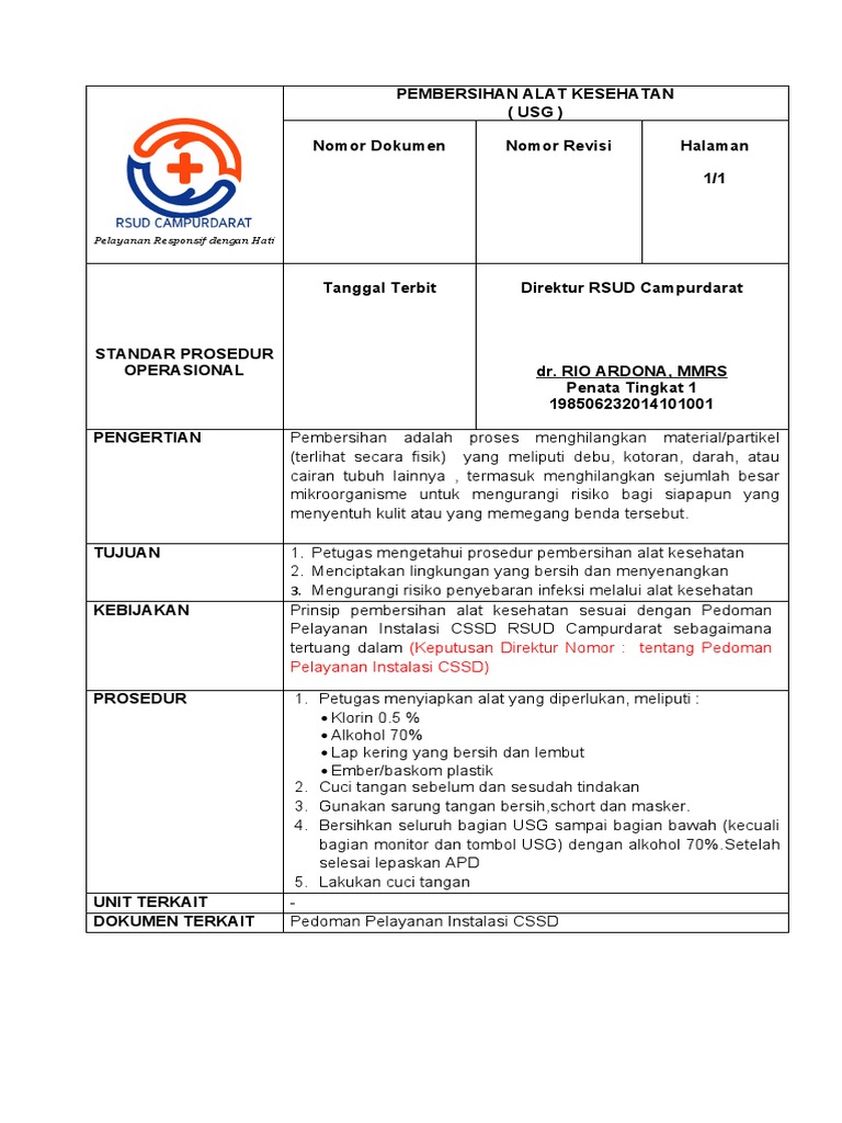 Sop Pembersihan Usg | PDF