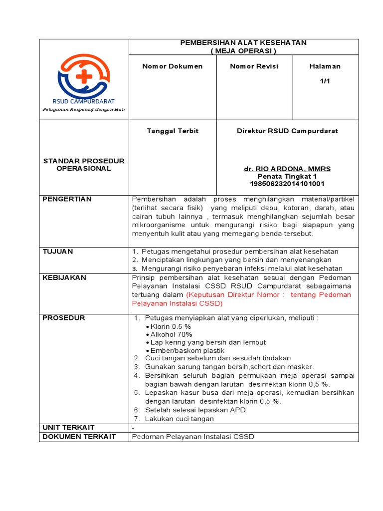 Sop Pembersihan Meja Operasi | PDF