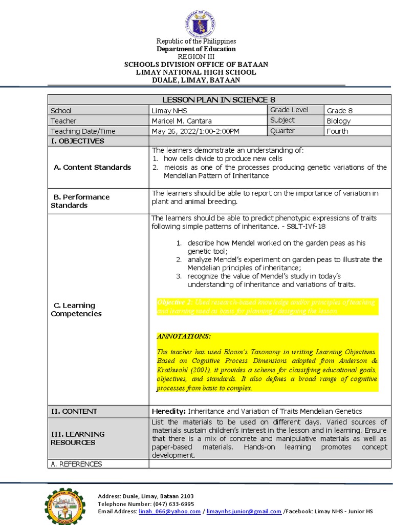 Heredity Lesson Plan for Grade 8 | PDF | Heredity | Learning