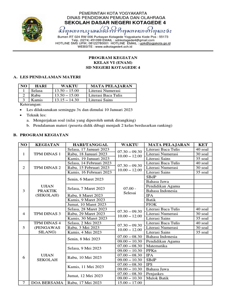 Program Kegiatan Kelas 6 | PDF