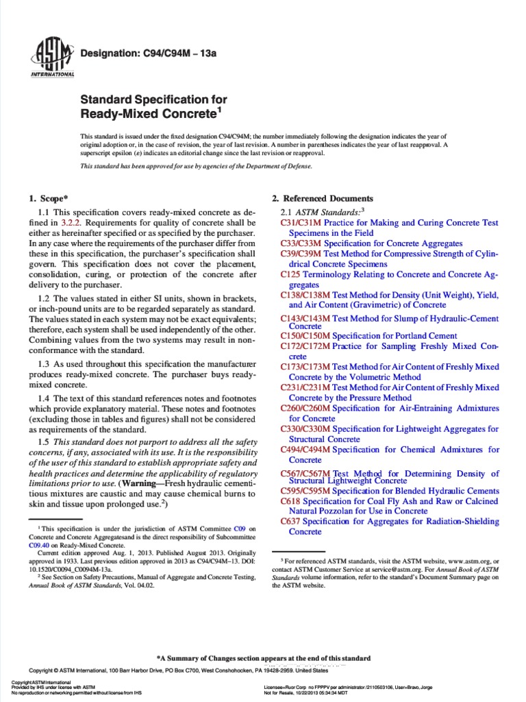 Astm c94 Mixed Concrete | PDF | Concrete | Cement