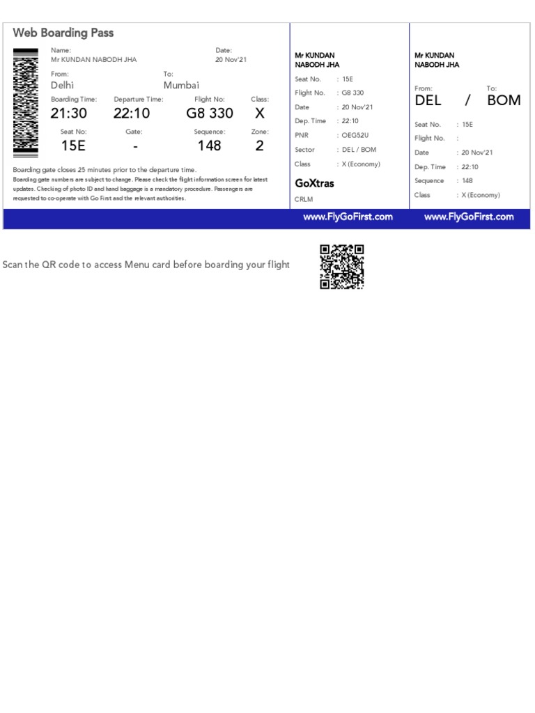 Go First - Airline Tickets and Fares - Boarding Pass | PDF | Transport ...