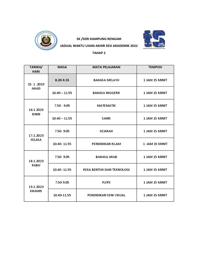 Jadual Uasa 2022 2023 | PDF