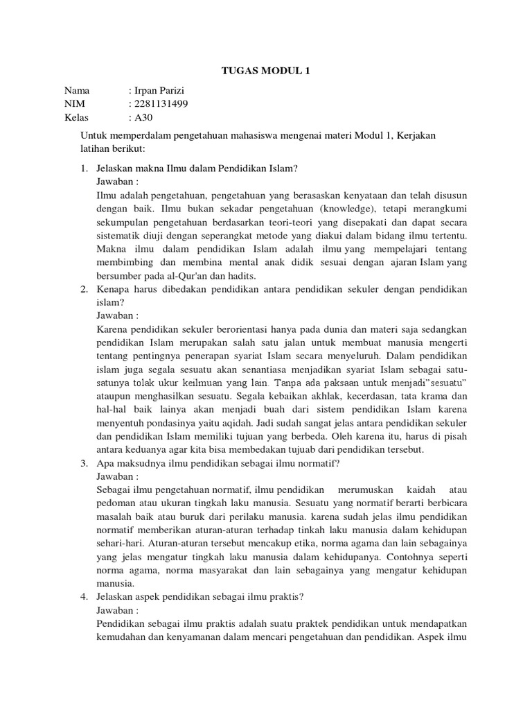 TUGAS MODUL 1 - Mata Kuliah Ilmu Pendidikan Islam. | PDF TUGAS MODUL 1 - Mata Kuliah Ilmu Pendidikan Islam. | PDF