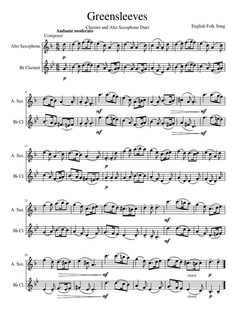 Greensleeves Duet | Download Free PDF | Classical Music Groups | Reed ...