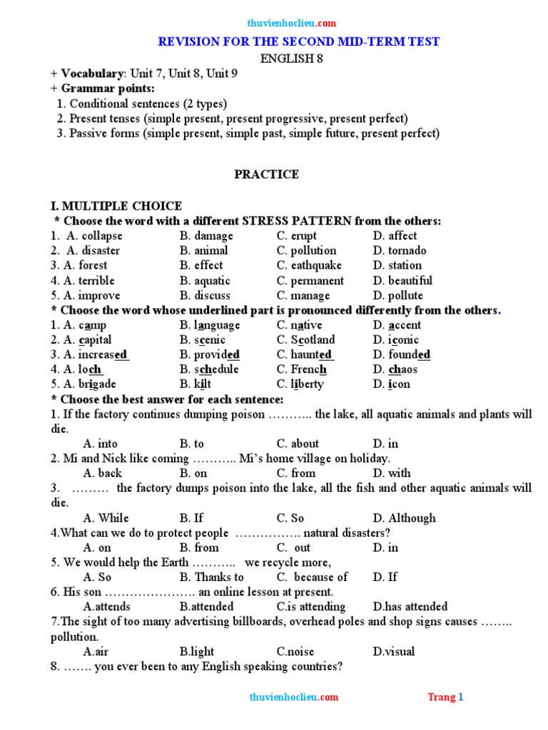 De Cuong On Tap Tieng Anh 8 Giua HK2 | PDF | Tsunami | Air Pollution