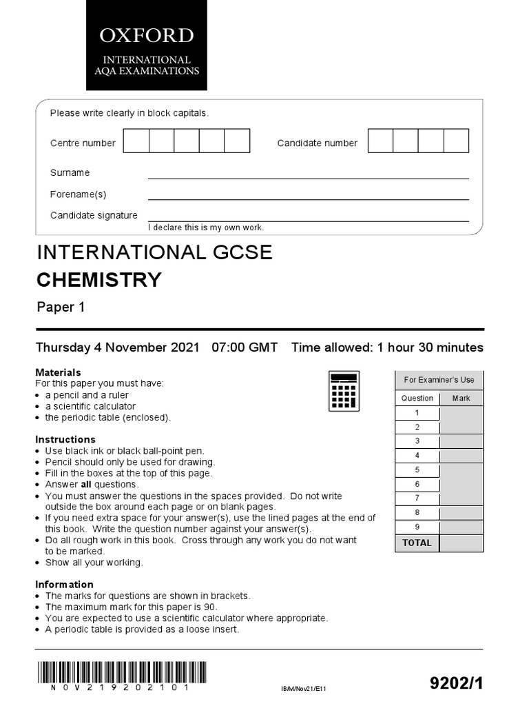 9202 1 QP InternationalChemistry G 4nov21!07!00 GMT | PDF | Aluminium | Carbon