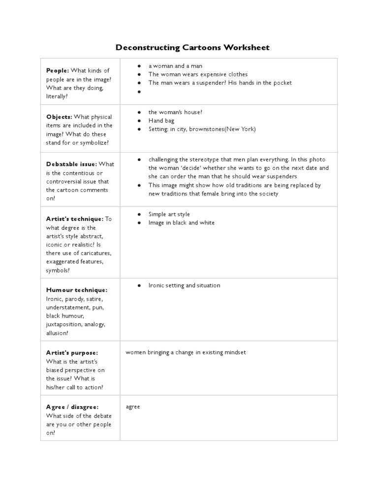 Cartoons Lesson 2 - Deconstructing Cartoons Worksheet | PDF | Social ...