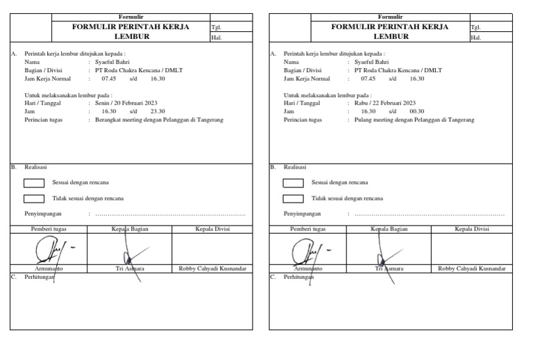 Formulir Lembur Syaeful | PDF