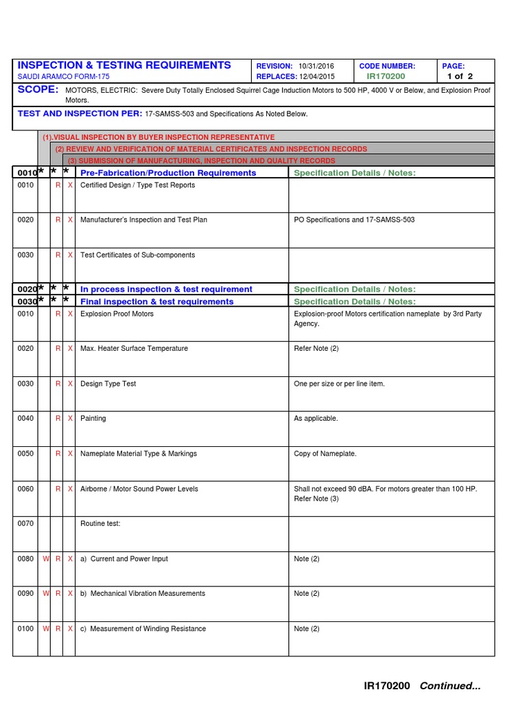 Inspection & Testing Requirements Scope:: Test and Inspection Per | PDF ...