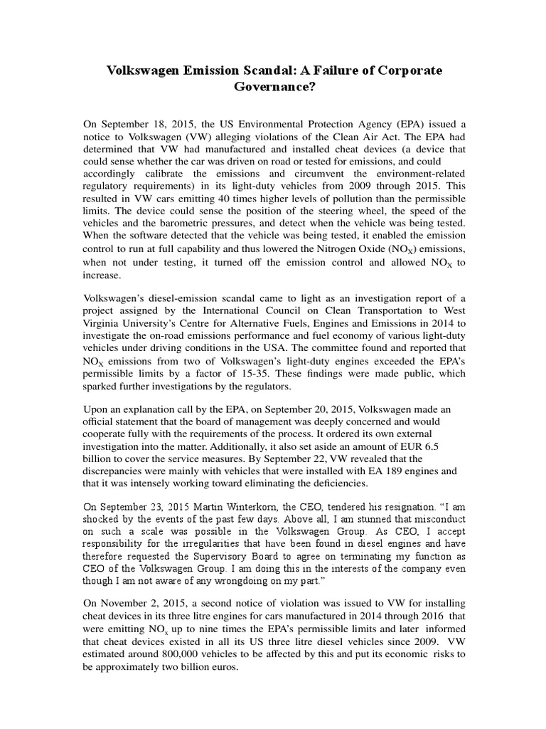 Volkswagen Emission Scandal | PDF | Volkswagen Group | Exhaust Gas