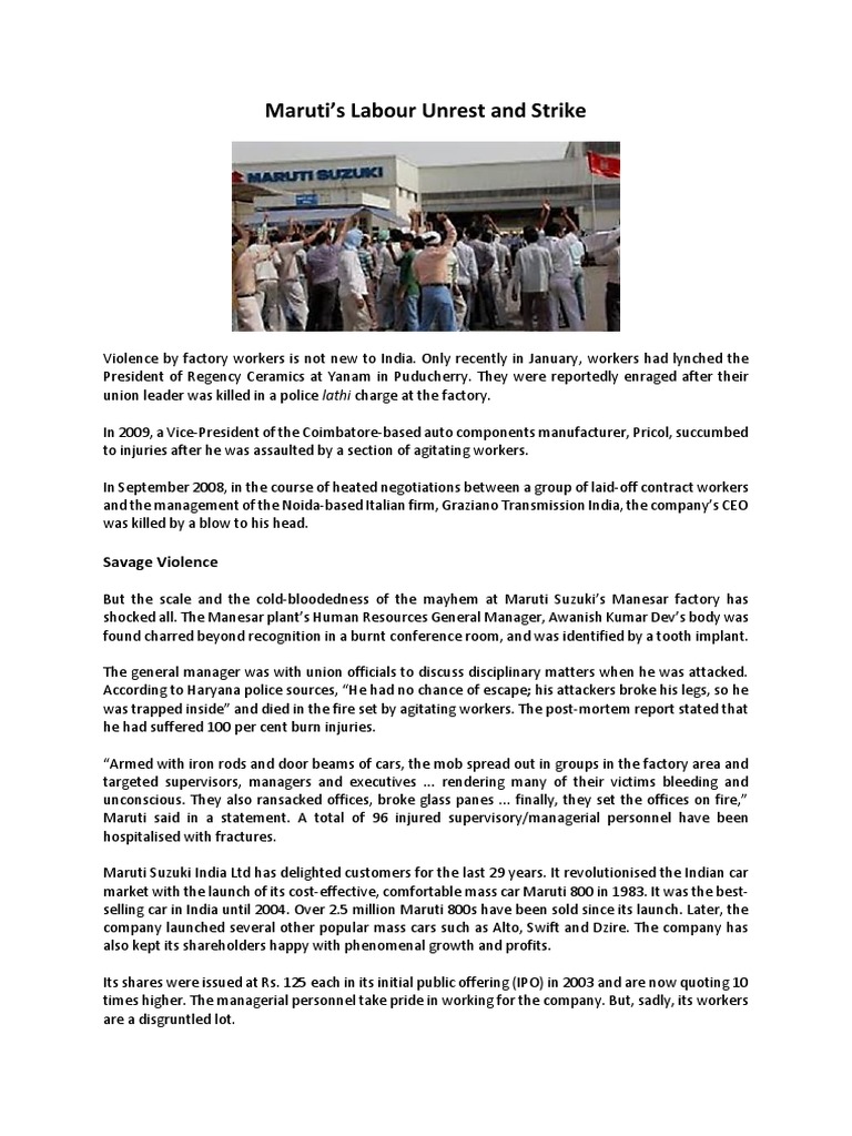 Case Study 2 Maruti's Labour Unrest and Strike | PDF | Strike Action ...
