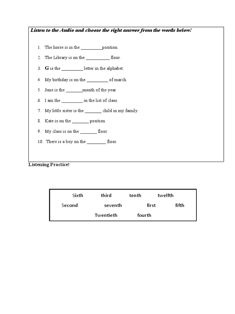 Worksheet Ordinal Number | PDF