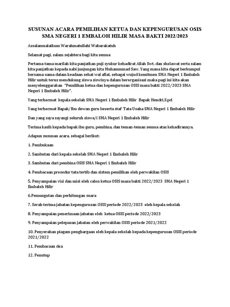 Pemilihan Ketua OSIS SMA 2022/2023 | PDF