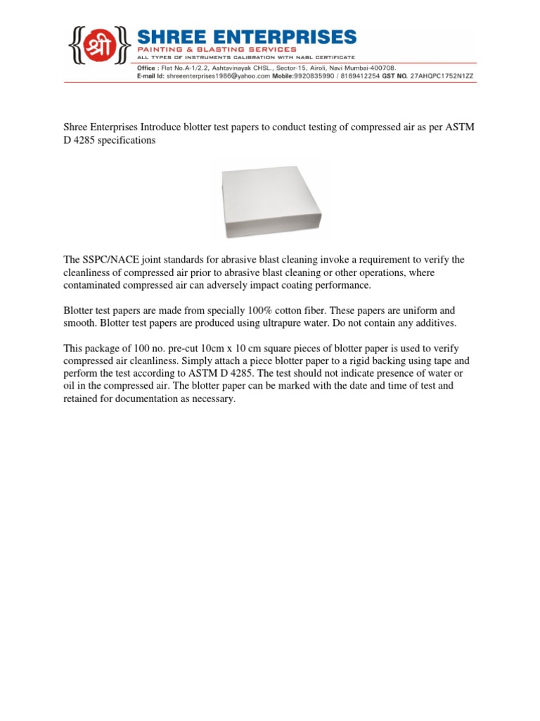 Blotter Test Papers for Compressed Air | PDF | Home & Garden