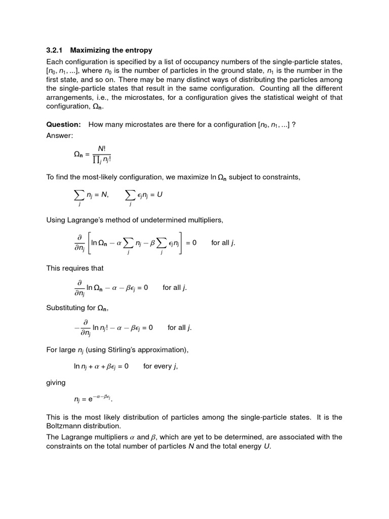 Boltzmann Distribution Derivation | PDF