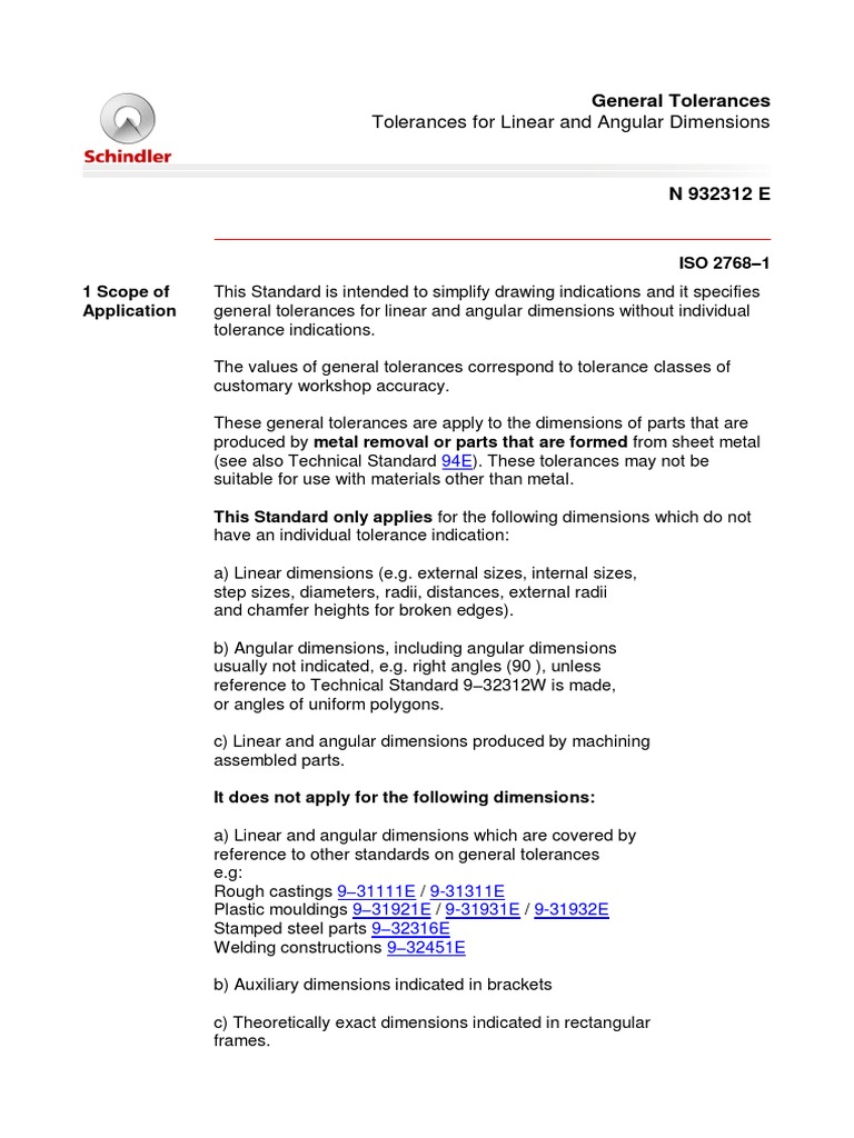 N 9-32312E General Tolerances For Linear and Angular Dimensions | PDF | Engineering Tolerance ...