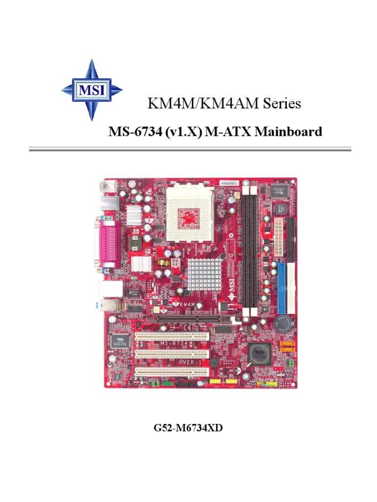 KM4M/KM4AM Series: MS-6734 (v1.X) M-ATX Mainboard | PDF | Bios | Usb