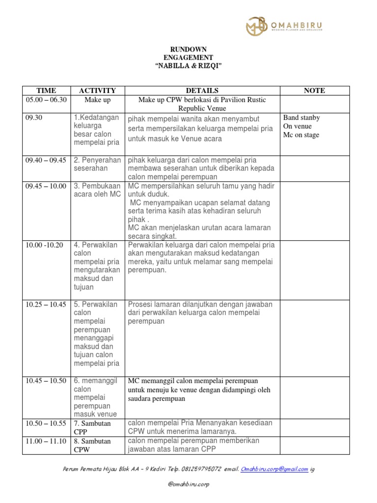Rundown Acara Lamaran N&R | PDF