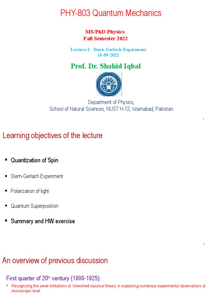 PHY-803 Quantum Mechanics-Lect-2 | PDF | Spin (Physics) | Quantum Mechanics