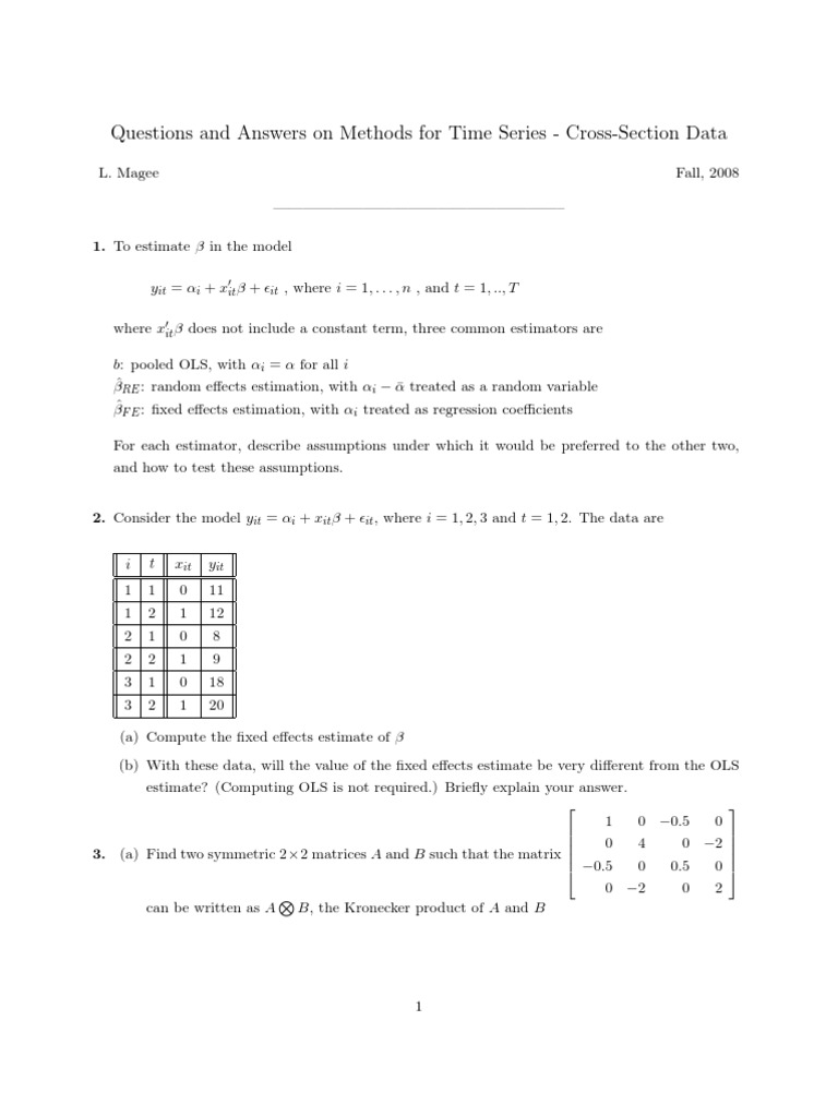 Questions And Answers On Methods For Time Series Cross Section Data