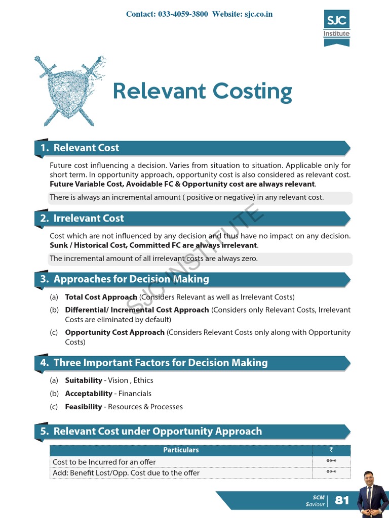 SCM Savoiur - CMA Final - Relevant Costing | PDF | Opportunity Cost | Cost