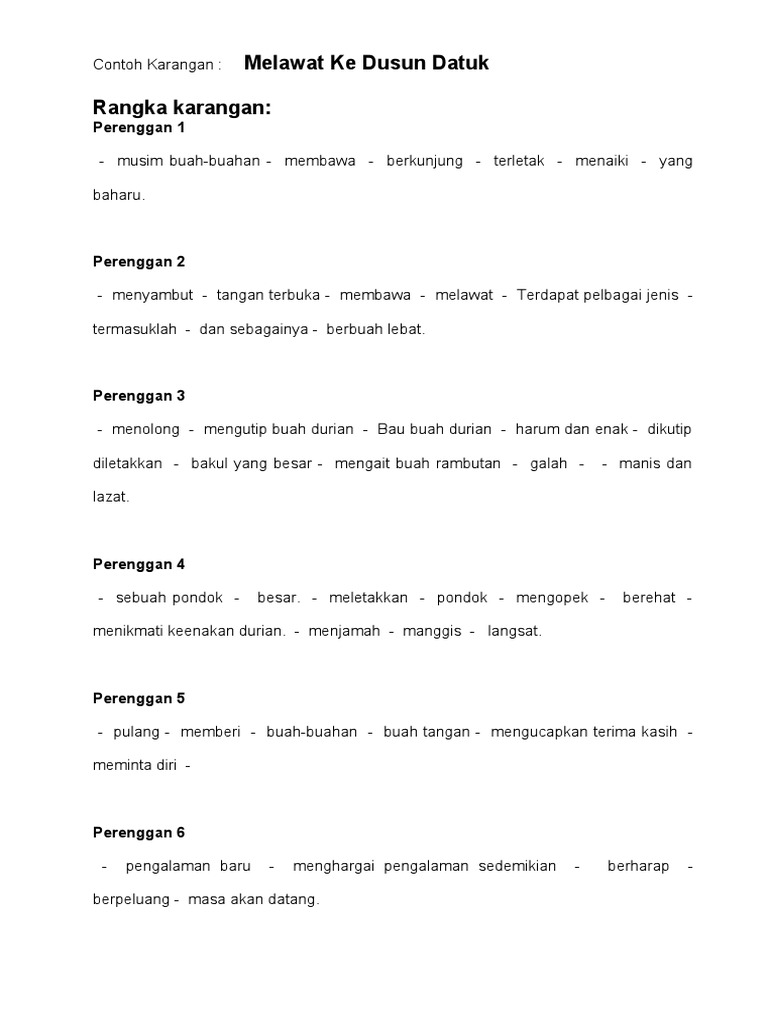 Contoh Karangan - Melawat Ke Dusun Datuk LENGKAP | PDF