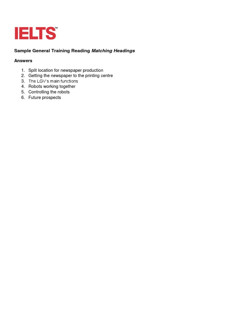 General Training Reading Matching Headings Answer PDF