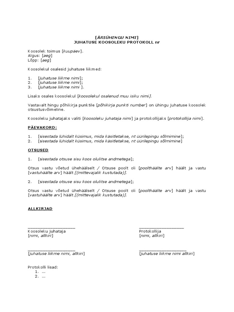 Juhatuse Koosoleku Protokoll | PDF