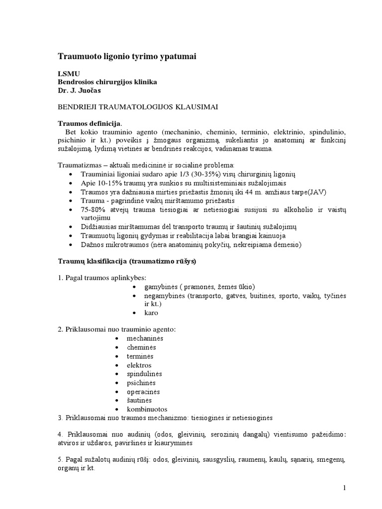 Traumuoto Ligonio Tyrimo Ypatumai 2020 | PDF