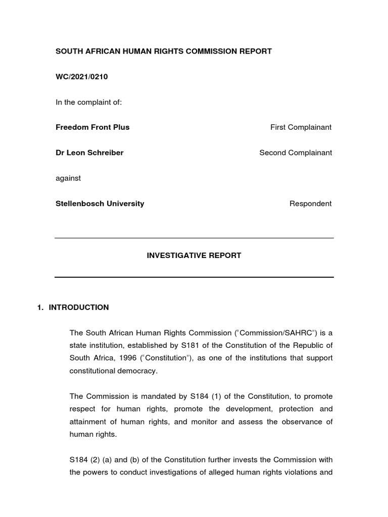 SAHRC Final Report, SU Language Investigation - 14 March 2023 | PDF ...