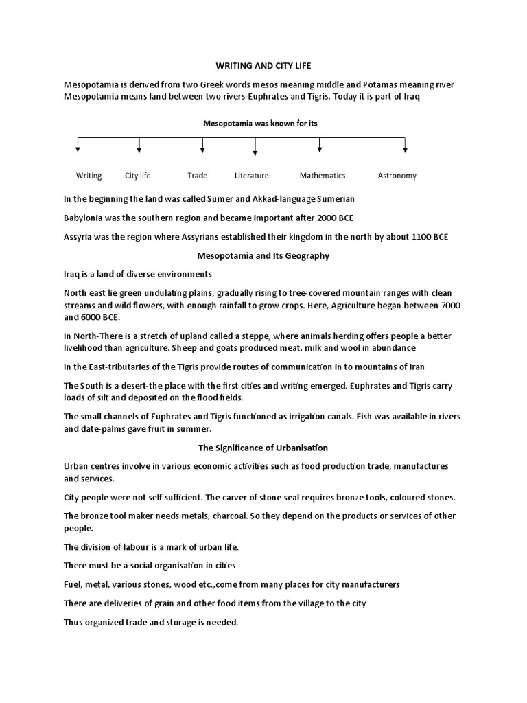 Writing and City Life Notes 4 | PDF | Mesopotamia | Sumer