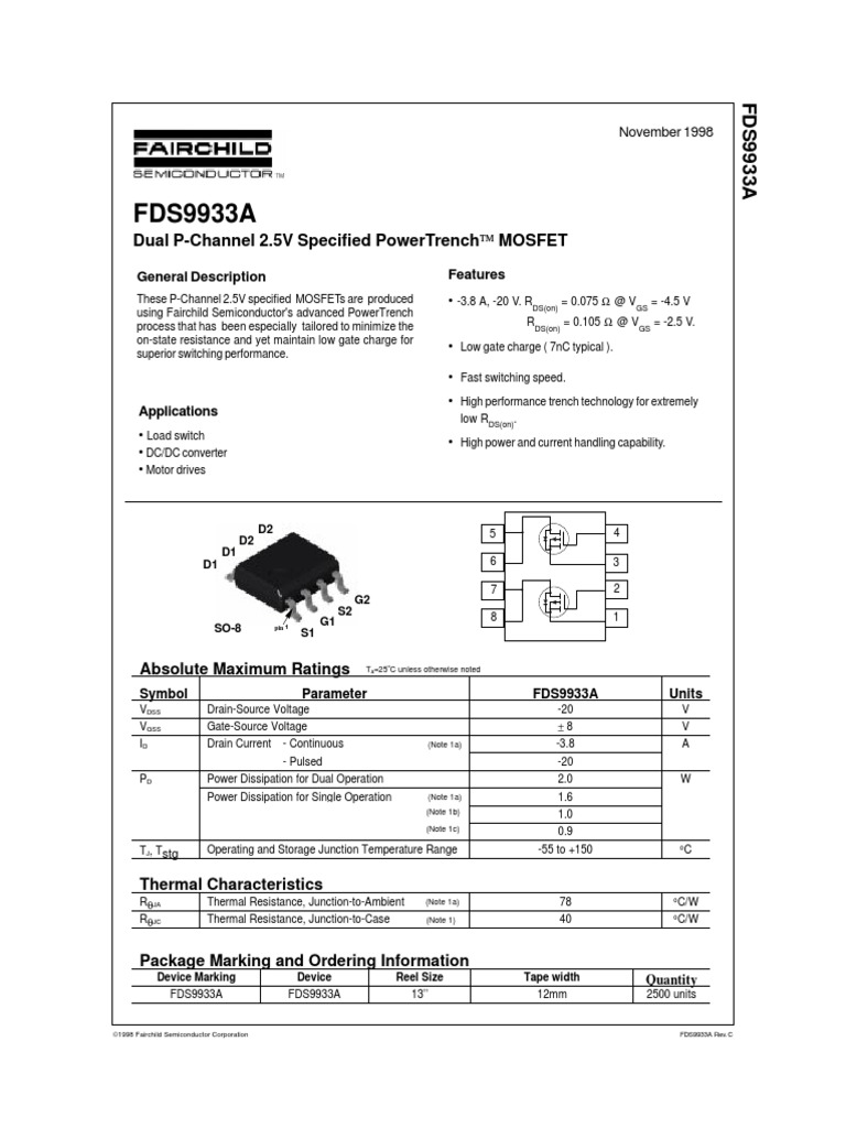 Fds 9933 A | PDF | Field Effect Transistor | Mosfet