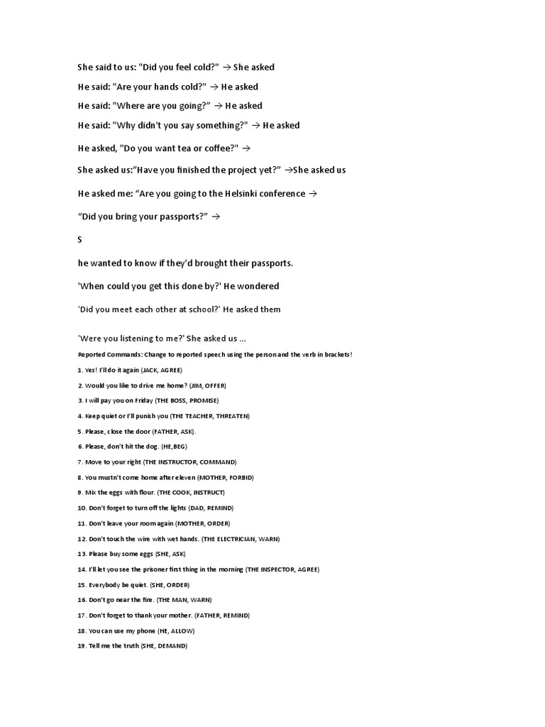 Reported Commands Questions | PDF