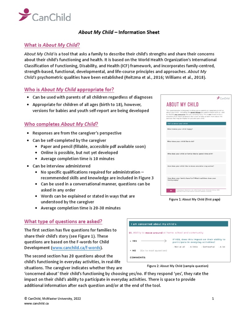 About My Child InfoSheet May6 2022 | PDF | Caregiver | Psychology