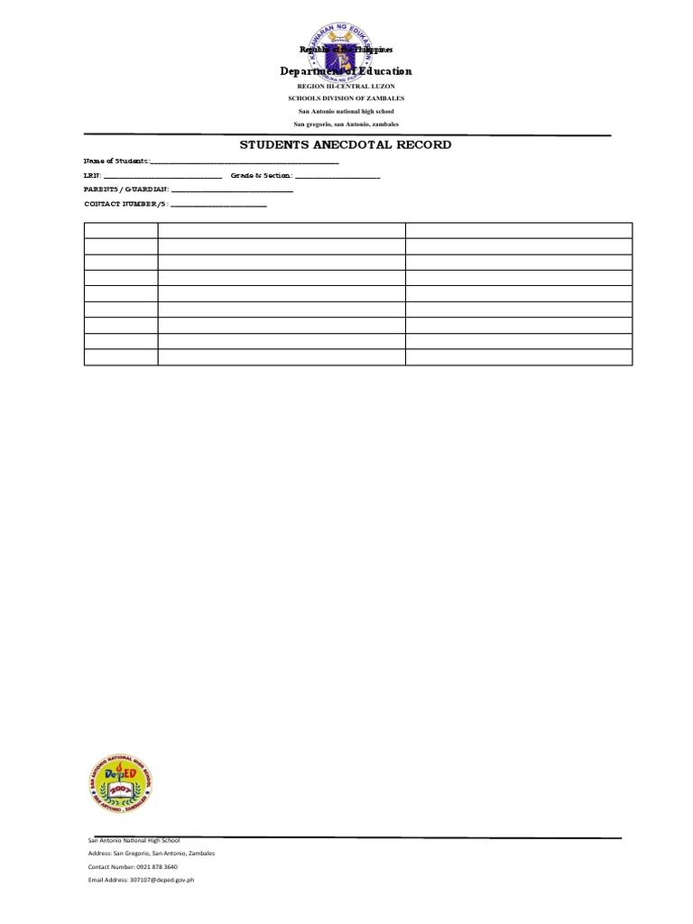 Student's Anecdotal Record | PDF
