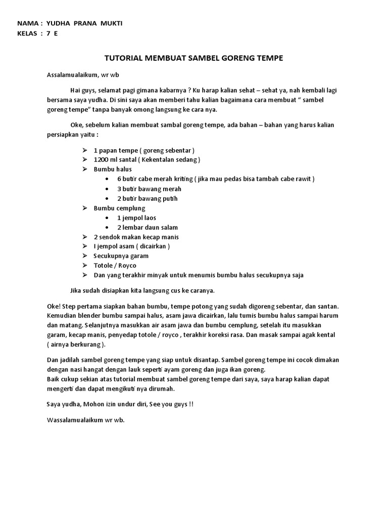 Tutorial Membuat Sambel Goreng Tempe | PDF