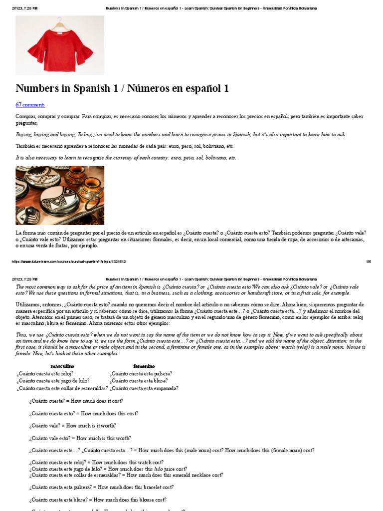 Numbers in Spanish 1 - Números en Español 1 - Learn Spanish - Survival ...