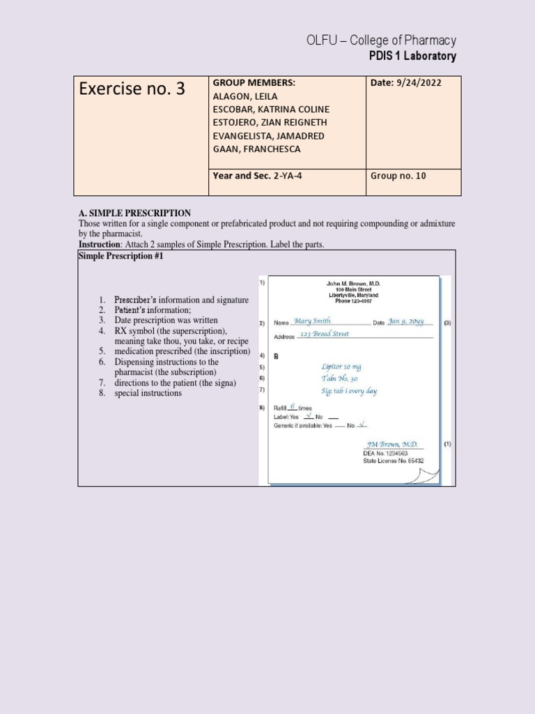 Worksheet Exercise 3 - Prescription | PDF