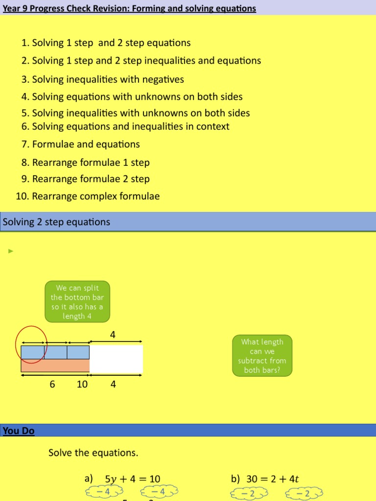 Year 9 Revision - Forming and Solving Equations | Download Free PDF ...