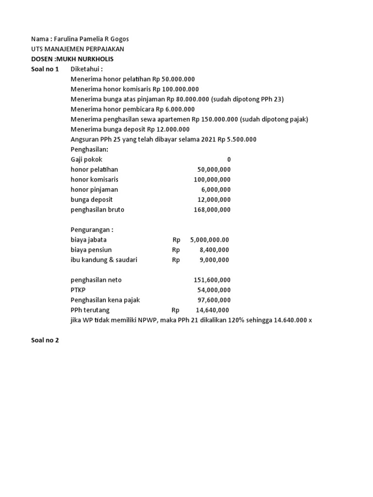 uts manajemen perpajakan | PDF