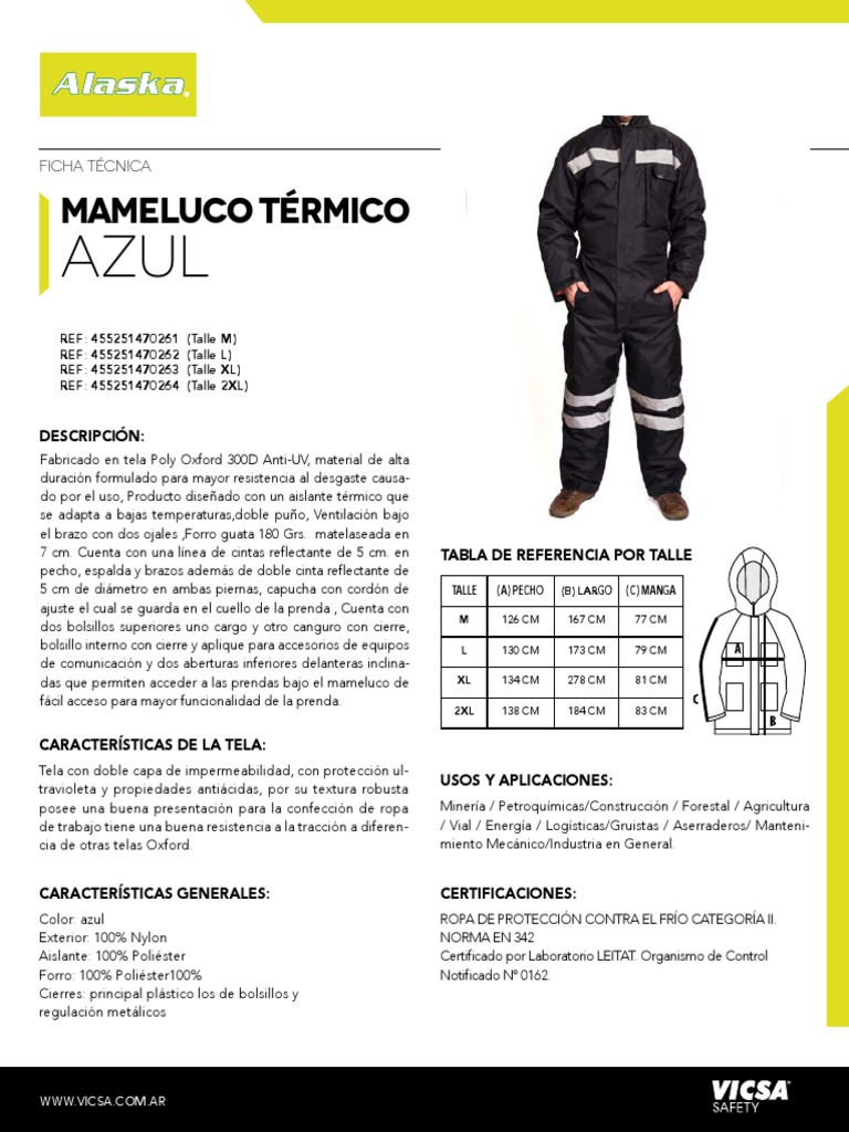 Mameluco Térmico Azul para Trabajo | PDF | Ropa | Aislamiento térmico
