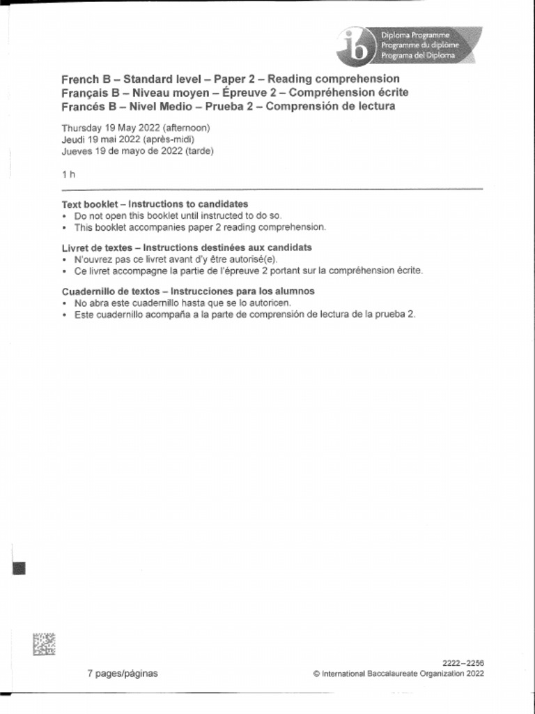 French B SL P2 (Text A) | PDF