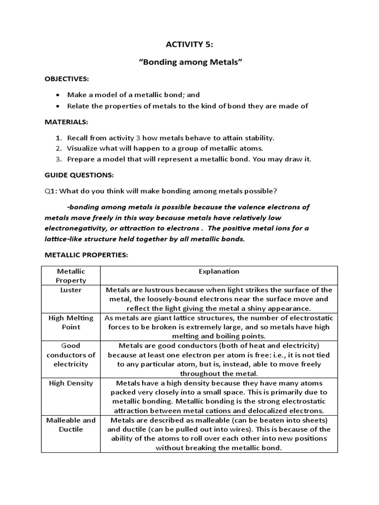 Activity 5 Science | PDF | Chemical Bond | Metals