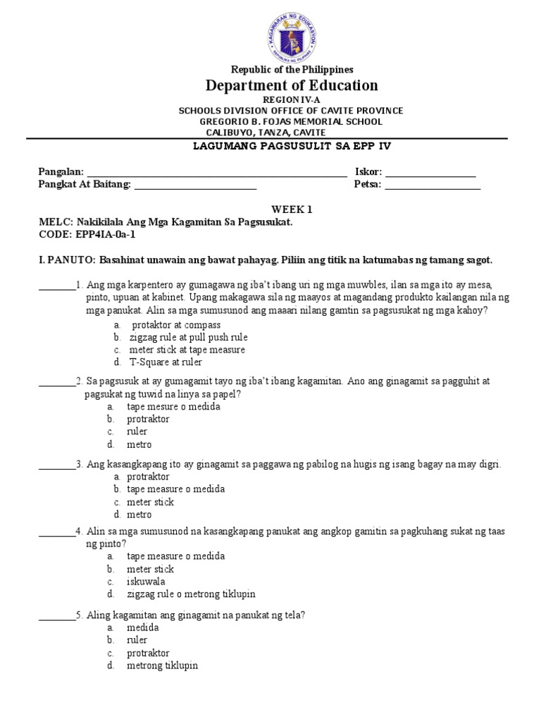 Weekly Tests-Epp4-Q3 | PDF